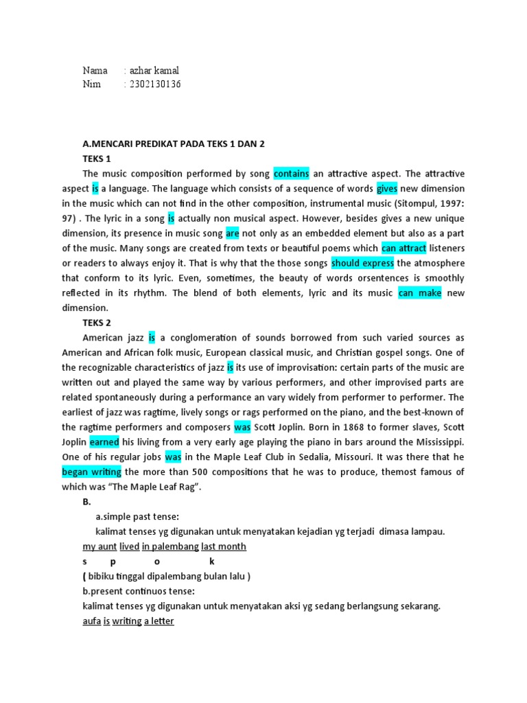 Analyzing Predicates in Texts 1 & 2 | PDF | Ragtime | Jazz