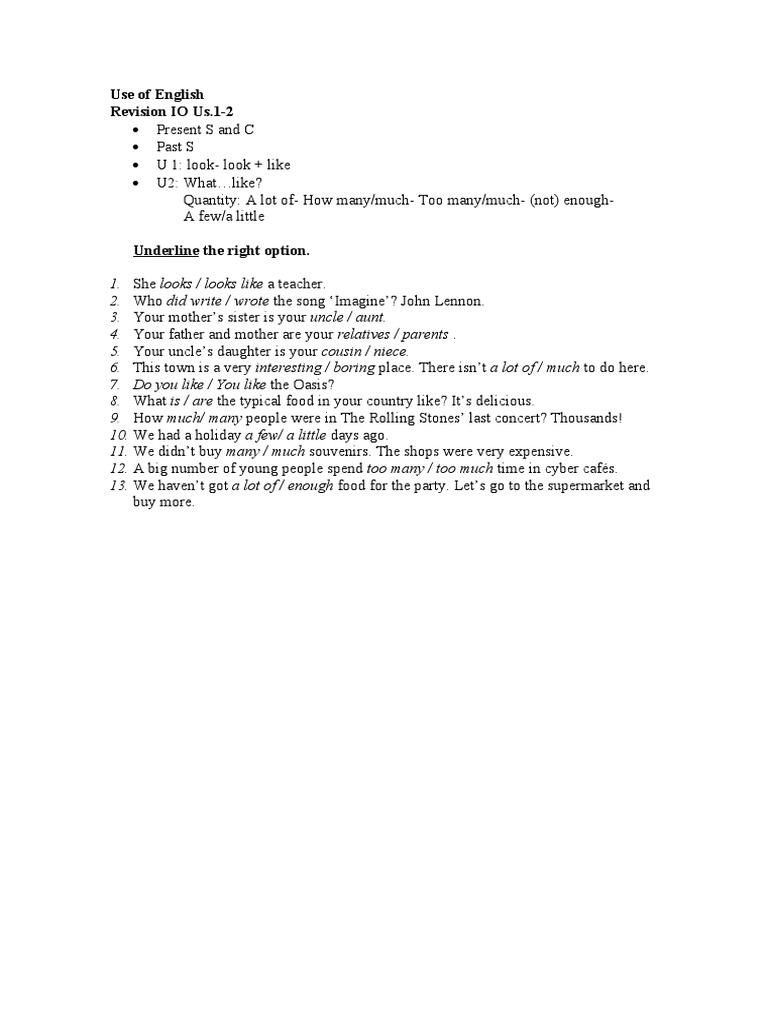 Use of English Revision Us 1-2 IO | PDF | Foreign Language Studies | Art