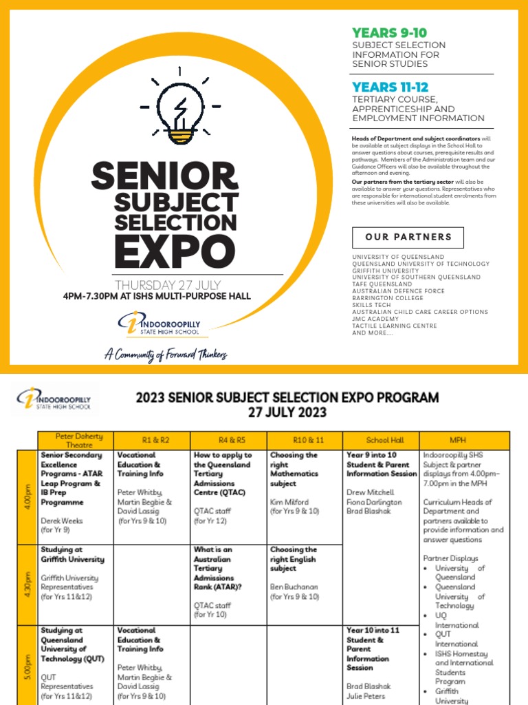 Senior Subject Selection Expo Program 2023 | PDF | Qualifications | Educational Stages