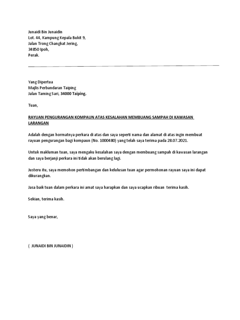 Surat Rayuan Kompaun | PDF