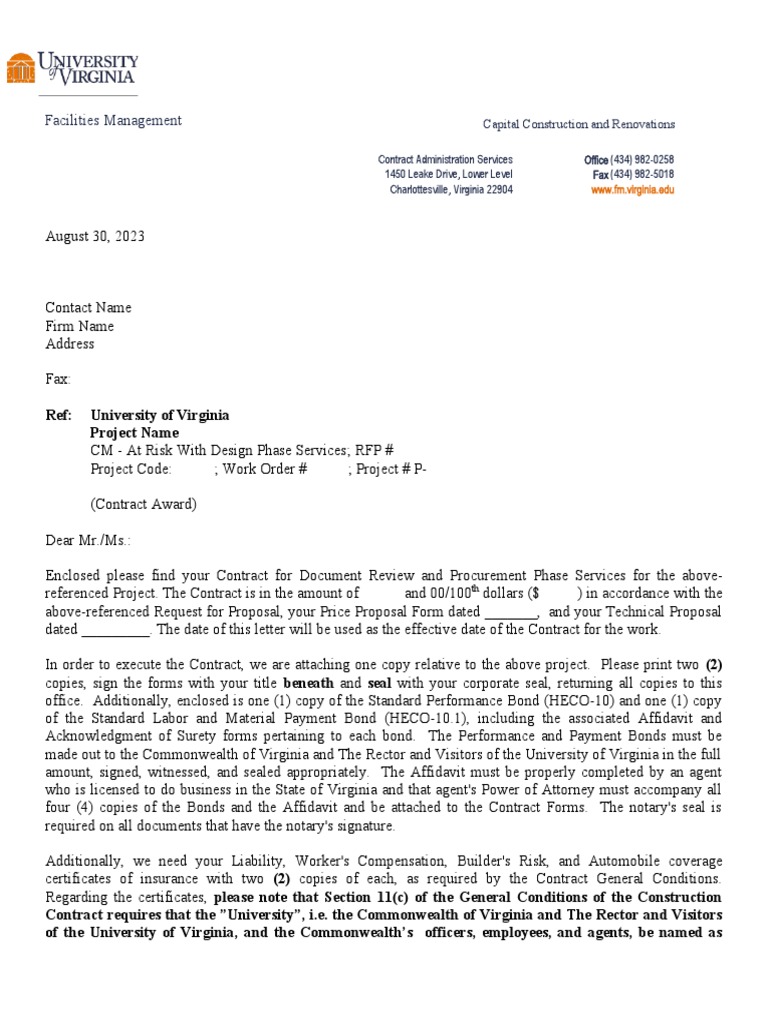 Contract Award Letter Template | PDF