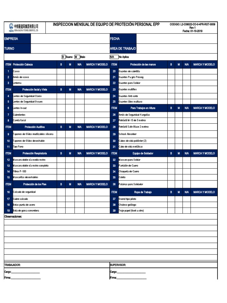 9. Lista de Chequeo de EPP ver 1 | PDF | Ropa | Moda