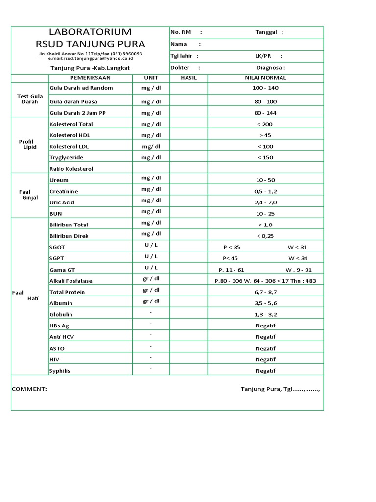 Laporan Hasil Laboratorium RSUD Tanjung Pura | PDF