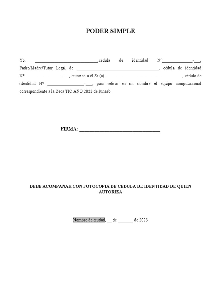 Ejemplo Formato Poder Simple 2023 | PDF