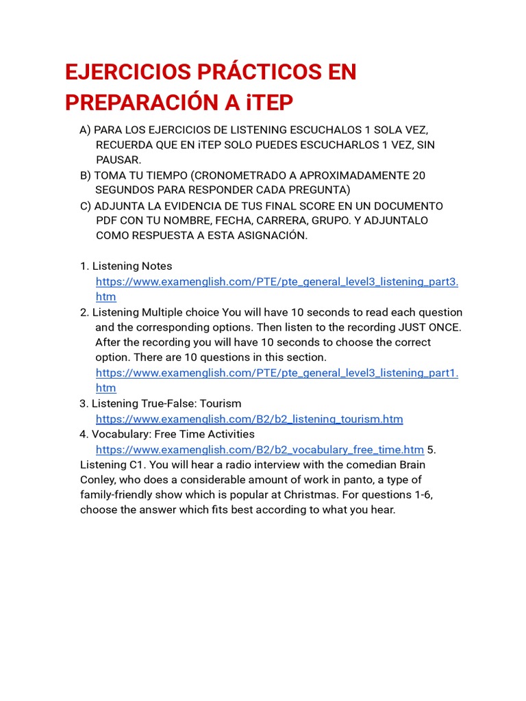 [Template] EJERCICIOS PRÁCTICOS EN PREPARACIÓN A iTEP | PDF