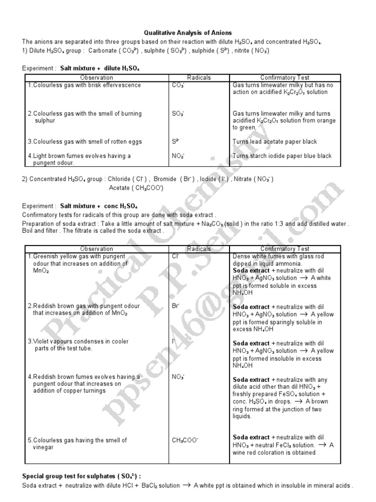Systematic Qualitative Analysis of Anions | PDF | Nitric Acid | Sodium ...
