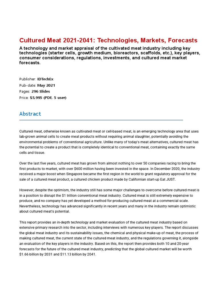 Cultured Meat 2024 | PDF | Tissue Engineering | Meat