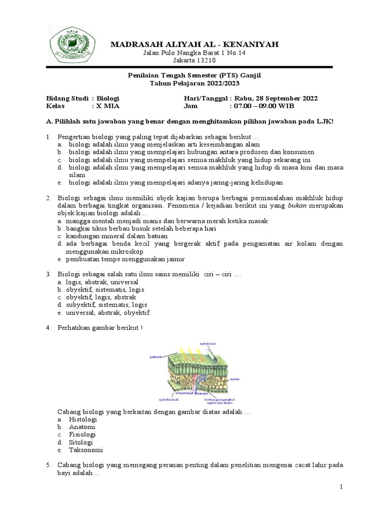 PTS Biologi Ganjil 22-23 - 10 | PDF