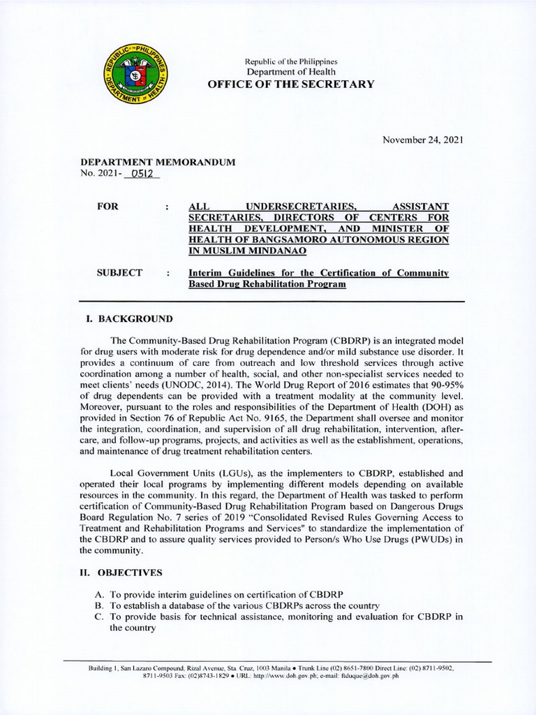 DOH DM 2021-0512 Interim Guidelines For The Certification of CBDRP ...