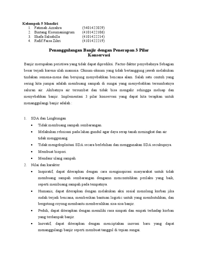 Penanggulangan Banjir Dengan Penerapan 3 Pilar Konservasi PDF | PDF