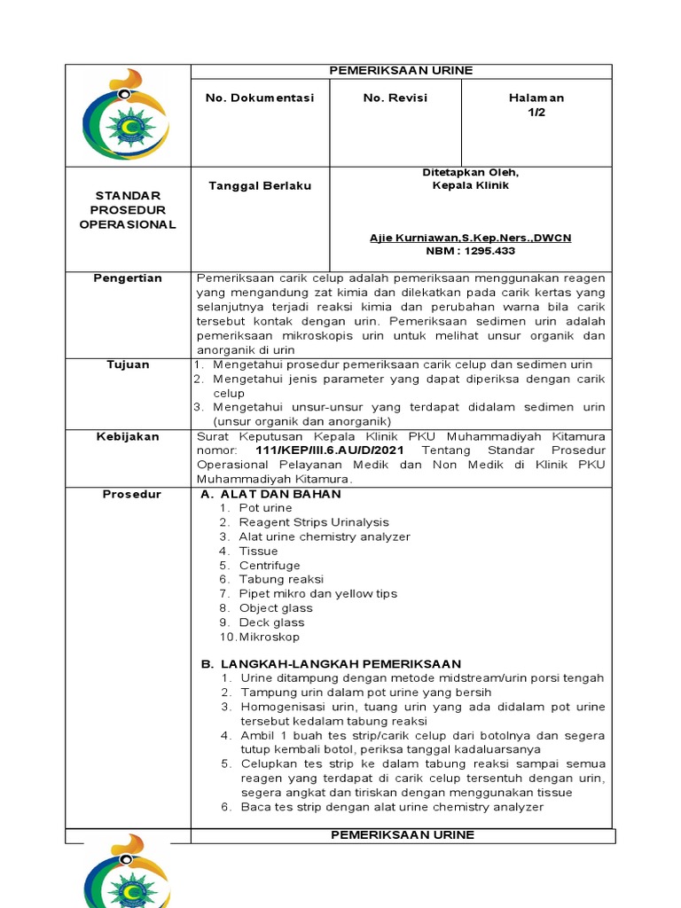 Sop Pemeriksaan Urine | PDF
