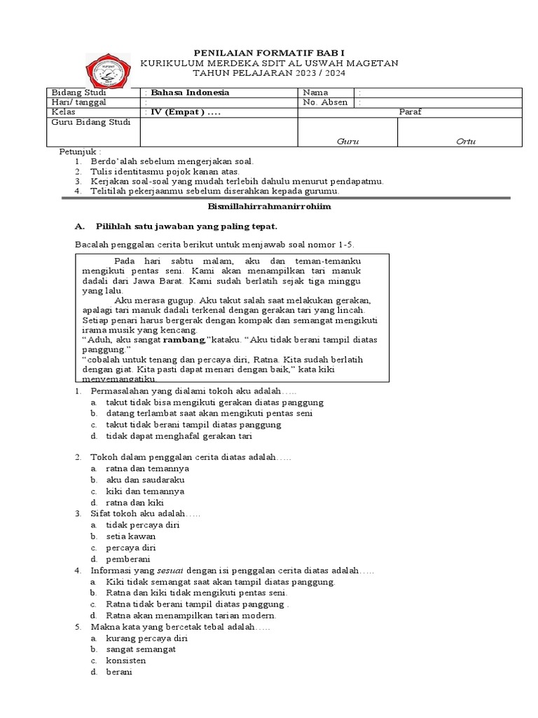 Soal Uh Bahasa Indonesia | PDF