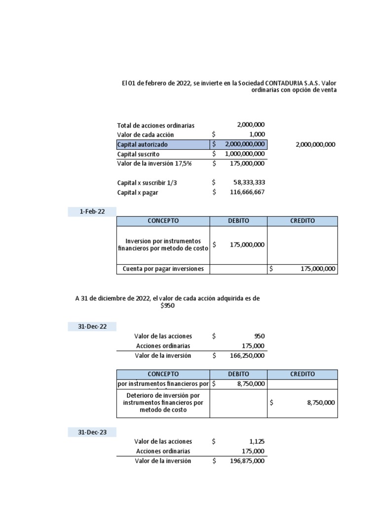 Taller #1 | PDF | Compartir (Finanzas) | Dividendo