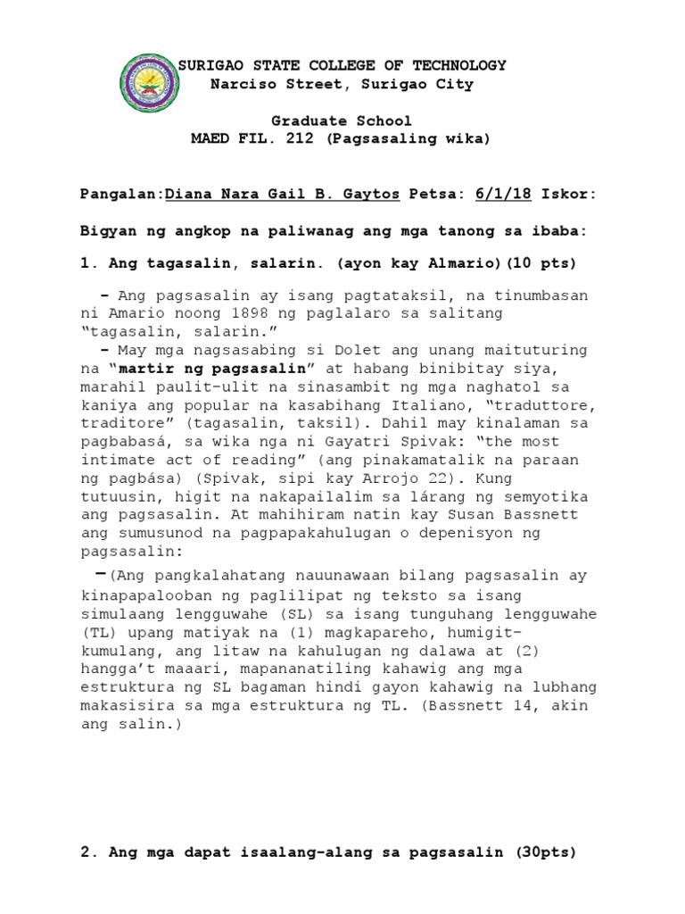 Maed 212 Pagsasalingwika | PDF