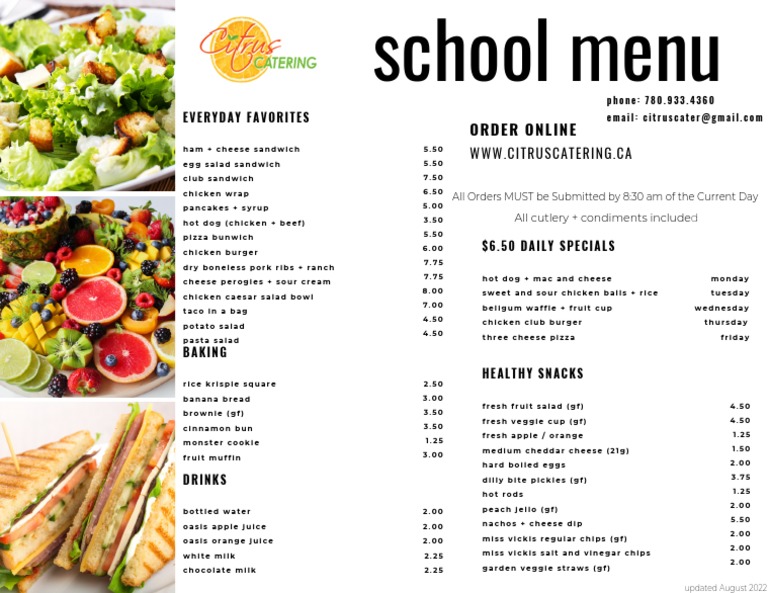 School Canteen Menu 2019 | PDF | Hamburgers | Salad