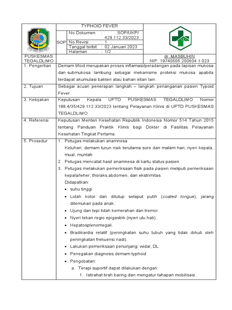 Prosedur Penanganan Demam Tifoid | PDF | Kesehatan Holistik | Sains ...