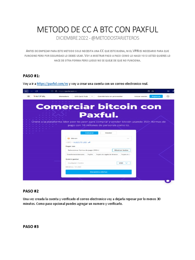 Metodo de CC A BTC Con Paxful - @metodostarjeteros | PDF