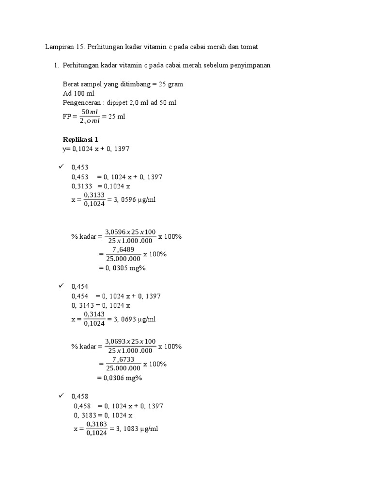 Lampiran Perhitungan Kadar Vit C Pdf Human Nutrition Nutrition