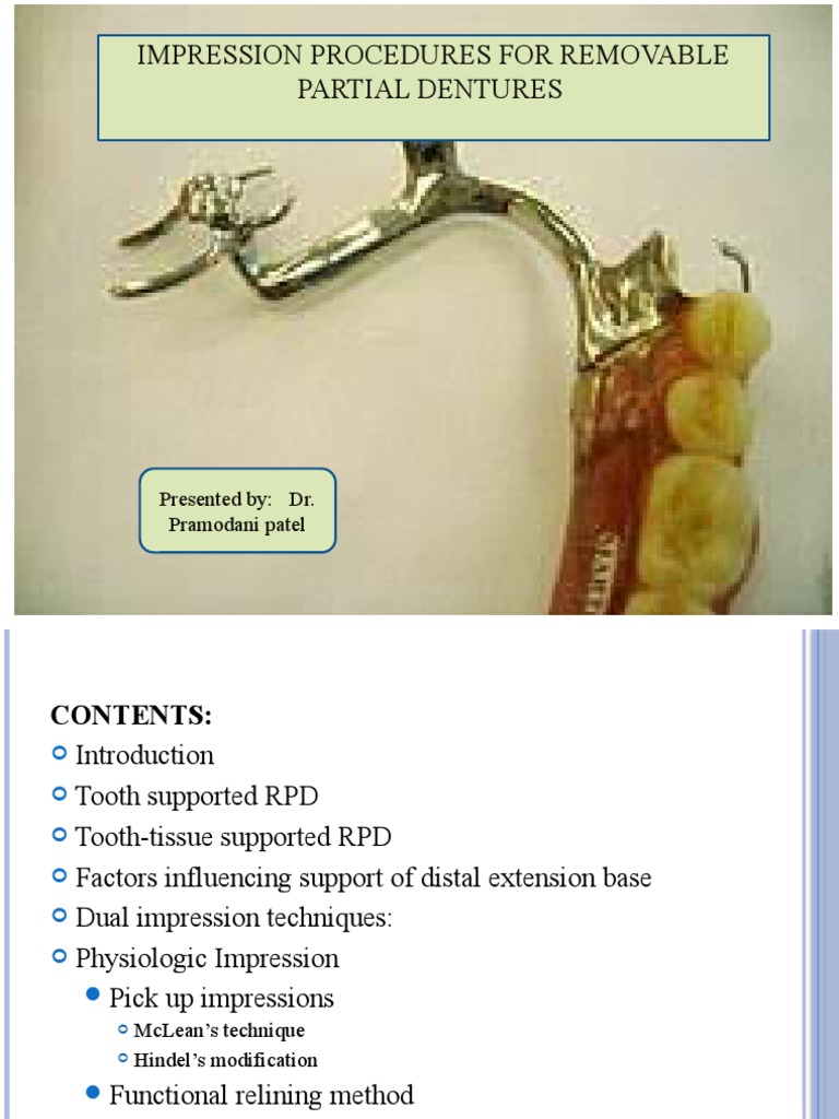 Impression Techniques in RPD | PDF | Dentures | Dentistry Branches