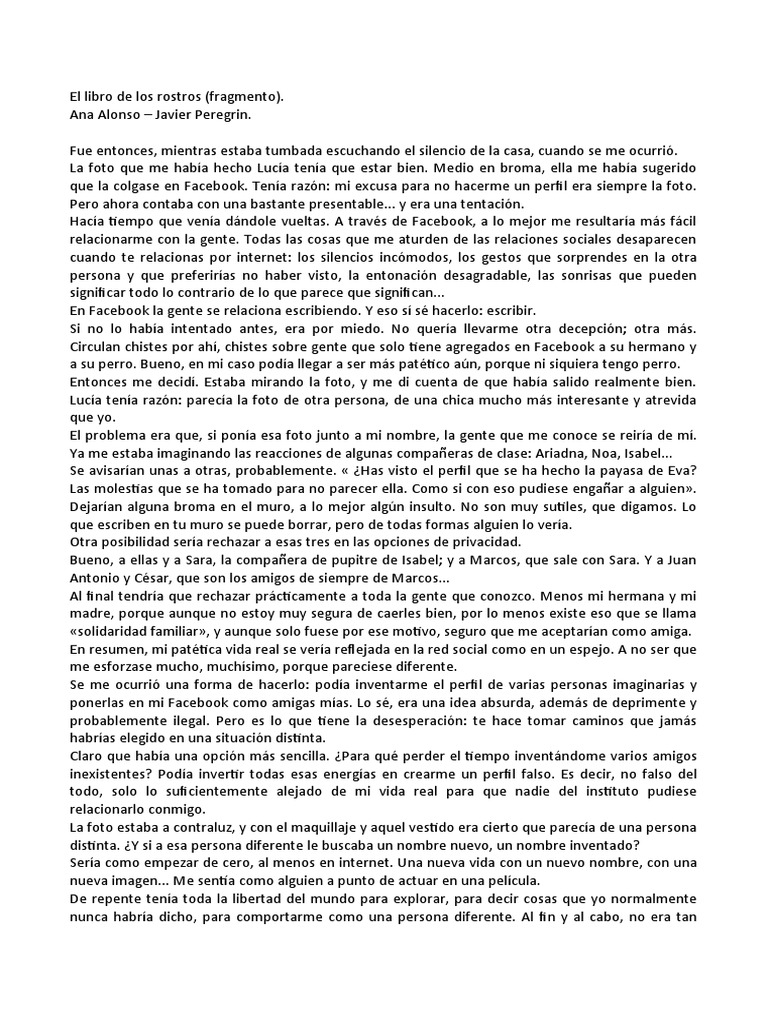 El Libro De Los Rostros Fragmento Pdf Facebook 
