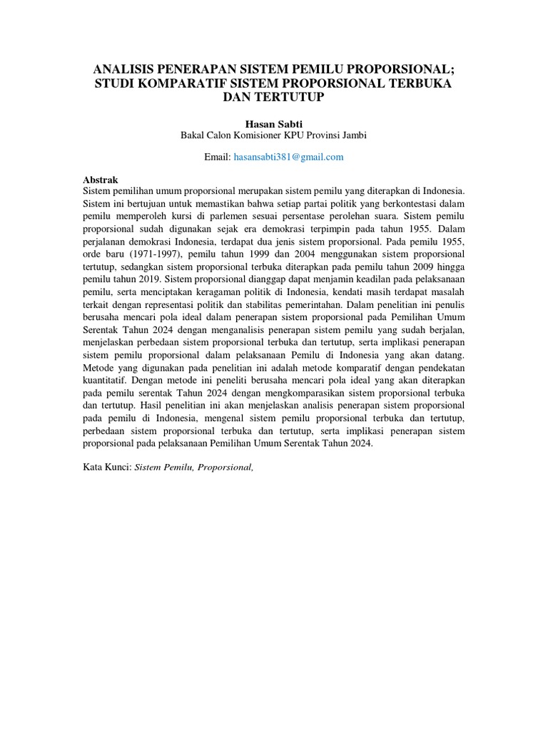 Analisis Sistem Pemilu Proporsional 2024 | PDF