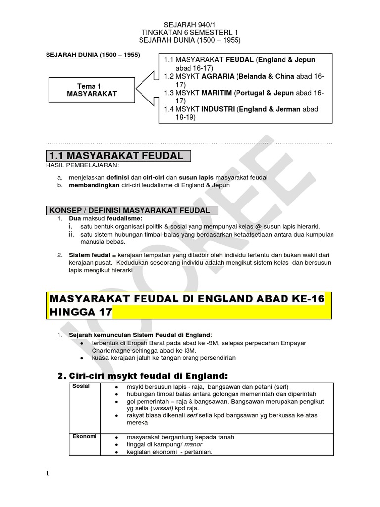 1.1 Pengenalan & Msykt Feudal England & Jepun Jkee | PDF