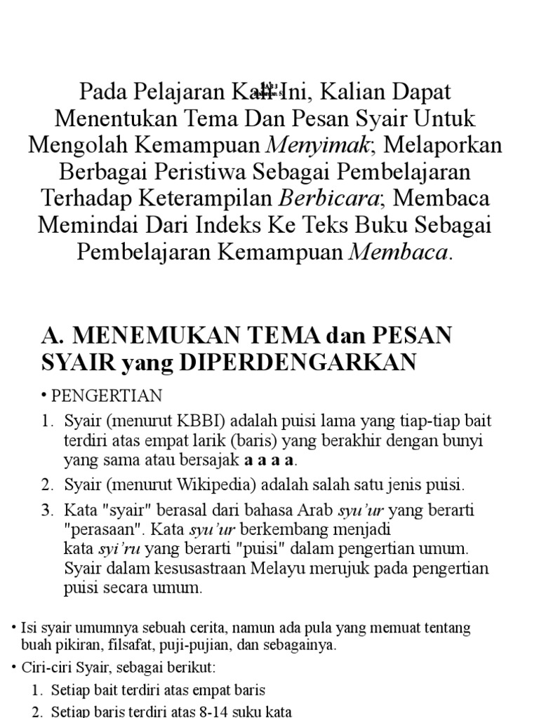 "Panduan Tema & Pesan Syair" | PDF | Puisi | Klasik
