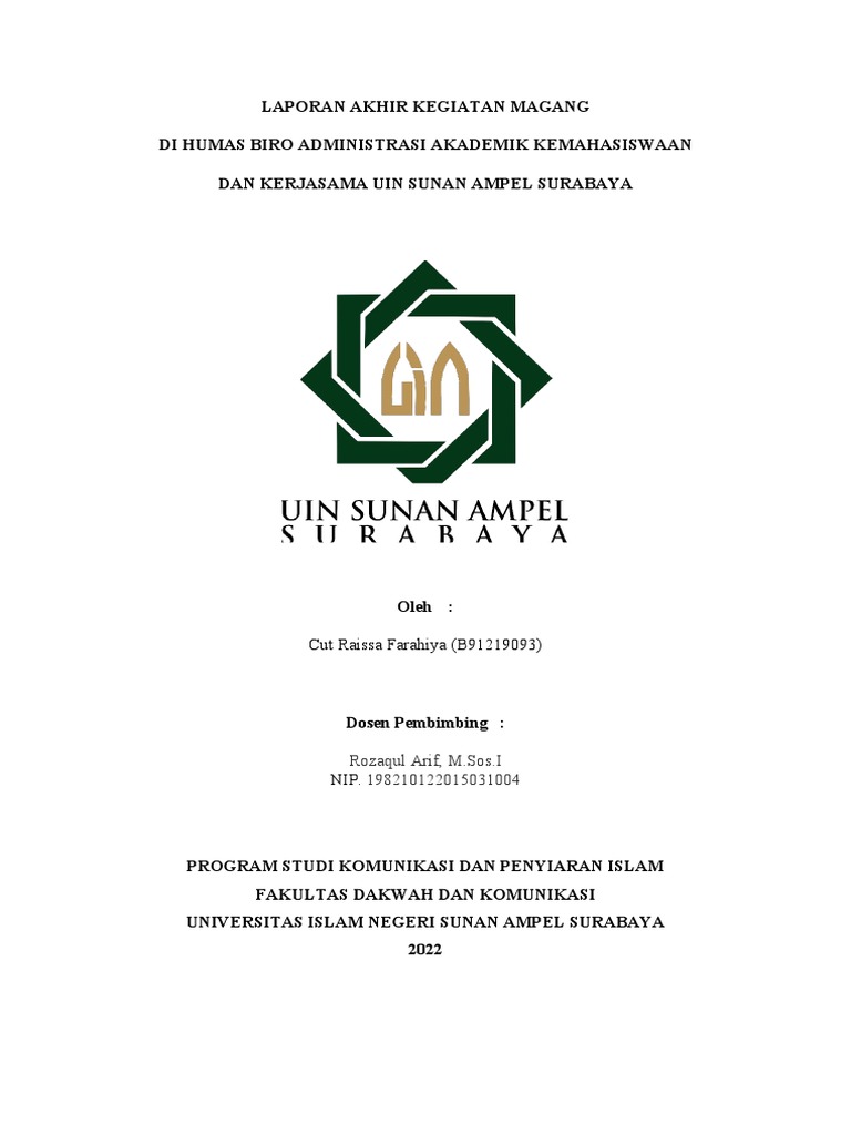 Laporan Magang Adinda Nurul KPI Humas UINSA 2022 | PDF
