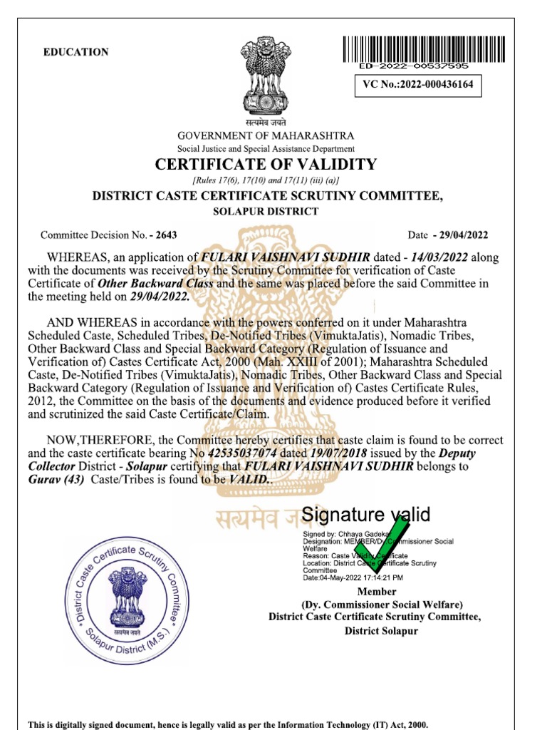 Vaishnavi Fulari Validity | PDF