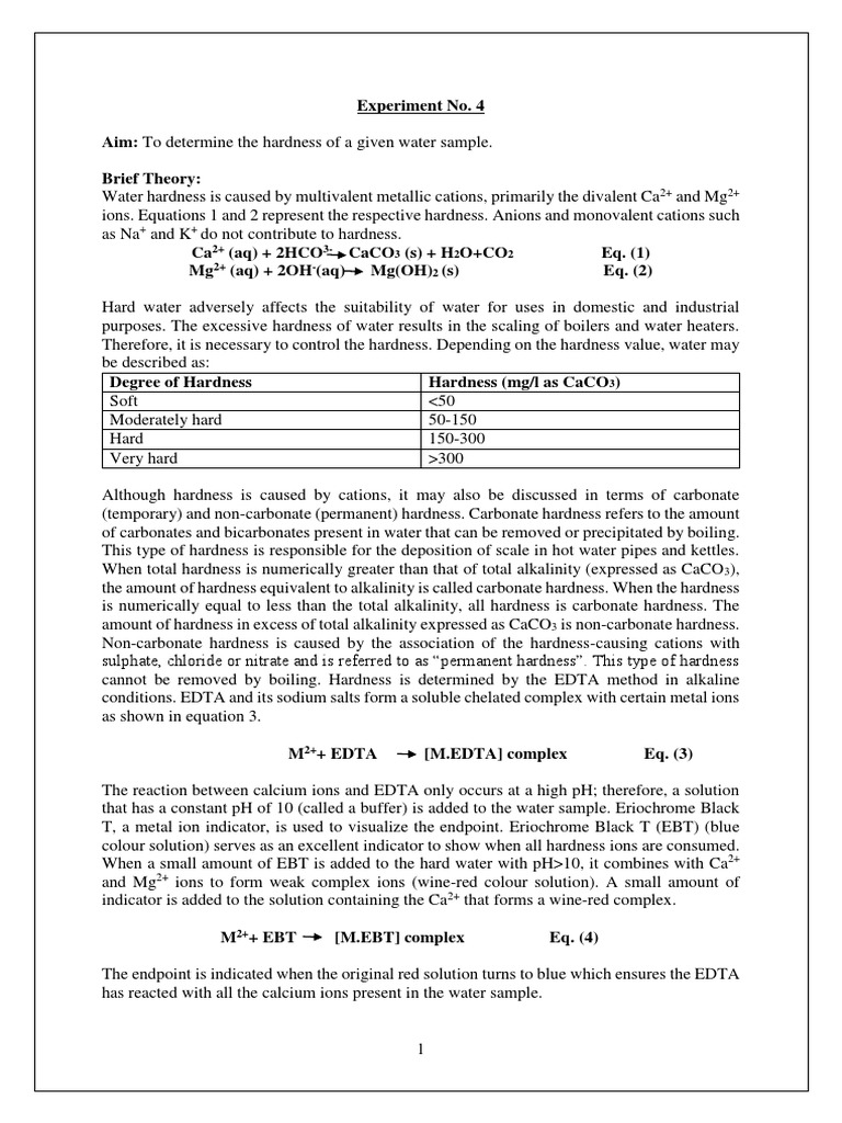 Lab Manual For Experiment No. 4 | PDF | Alkalinity | Ethylenediaminetetraacetic Acid