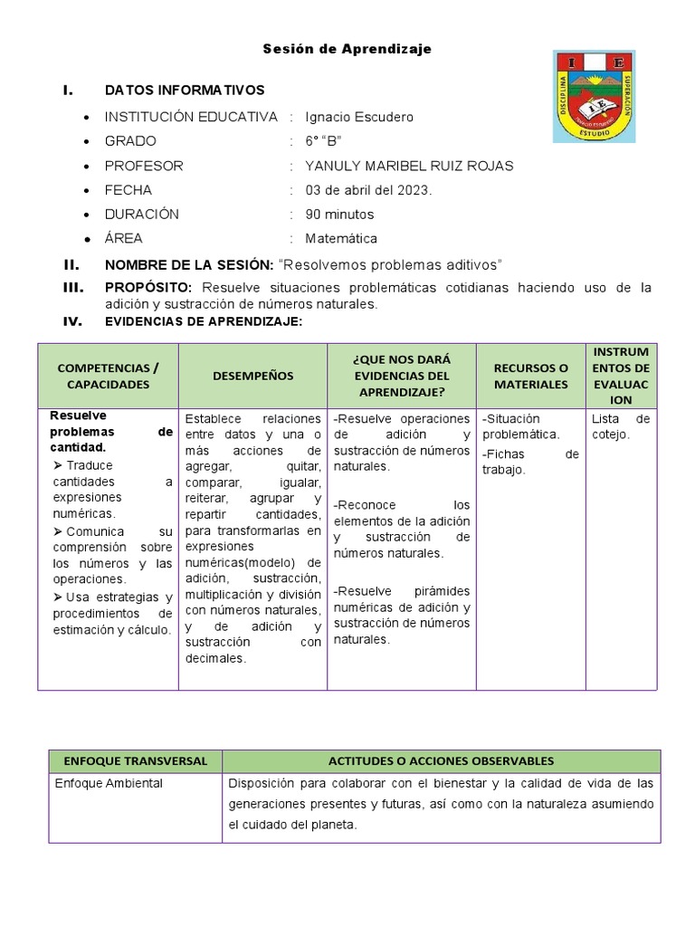Sesion Mat Resolvemos Problemas Aditivos | PDF | Sustracción | Aprendizaje Sesion Mat Resolvemos Problemas Aditivos | PDF | Sustracción | Aprendizaje