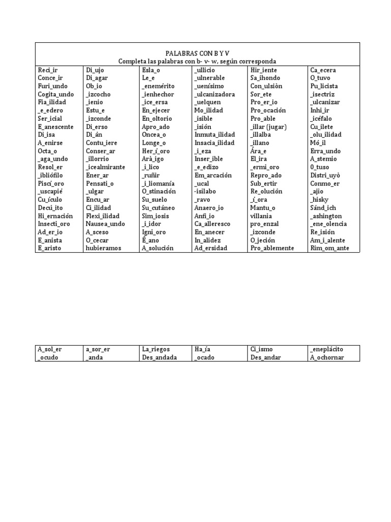 Palabras Con B y V Ejercicio | PDF