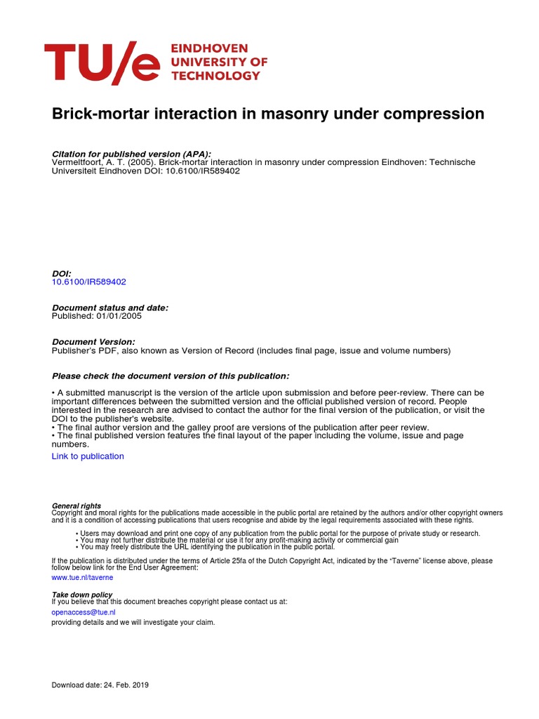 Brick-Mortar Interaction in Masonry Under Compression: Citation For ...