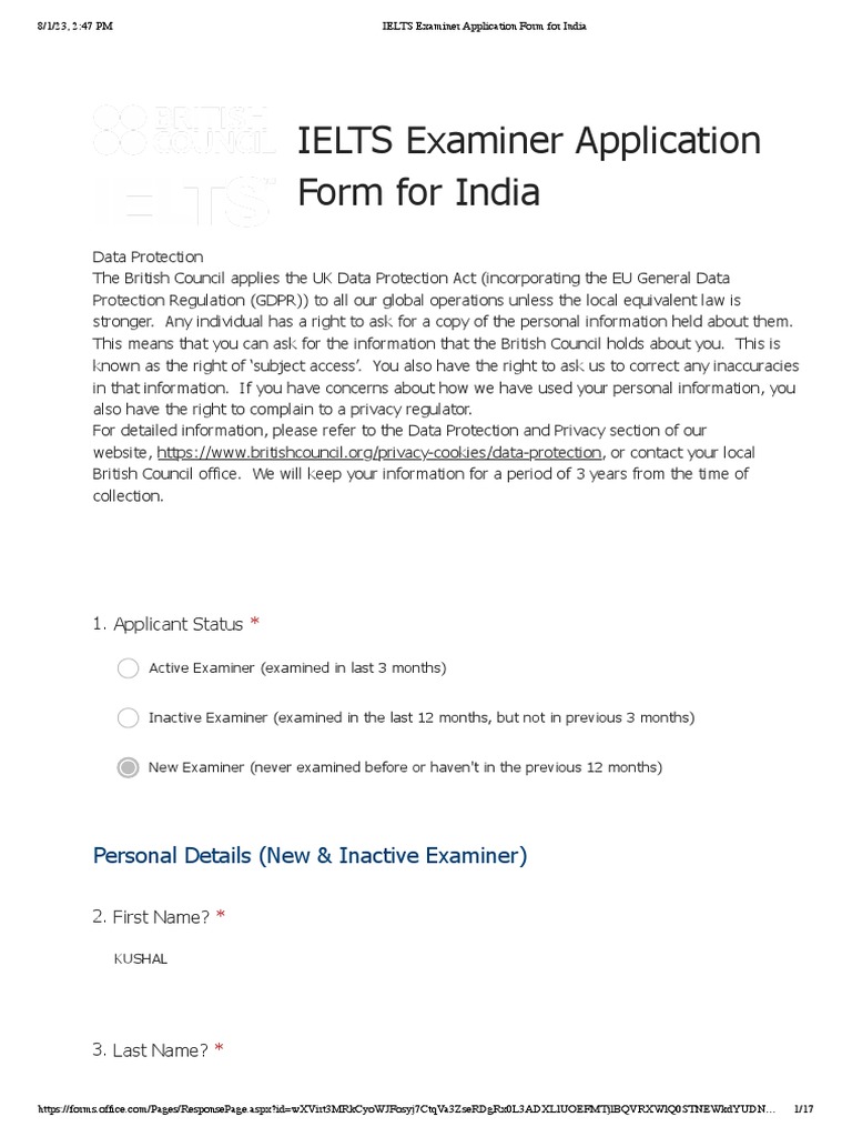 IELTS Examiner Application Form For India | PDF | English As A Second ...