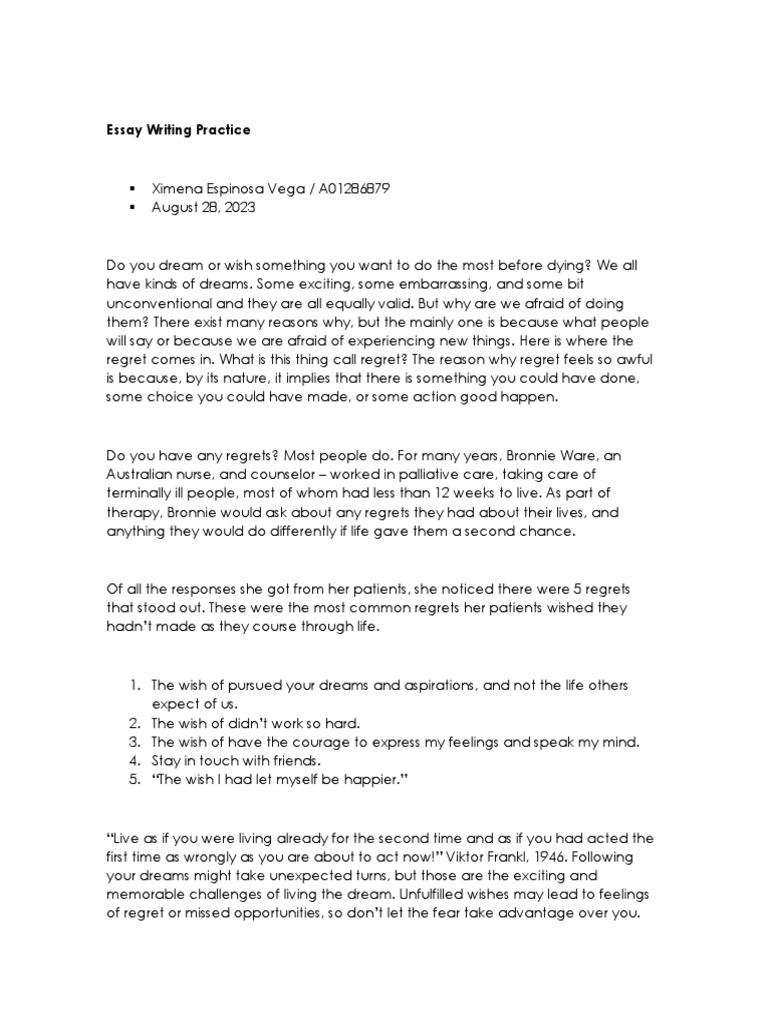 Essay Writing Practice | Download Free PDF | Terminal Illness | Psychology