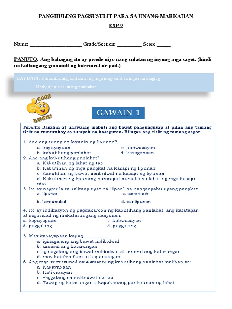 Q1 ESP Summative | PDF | Social Science