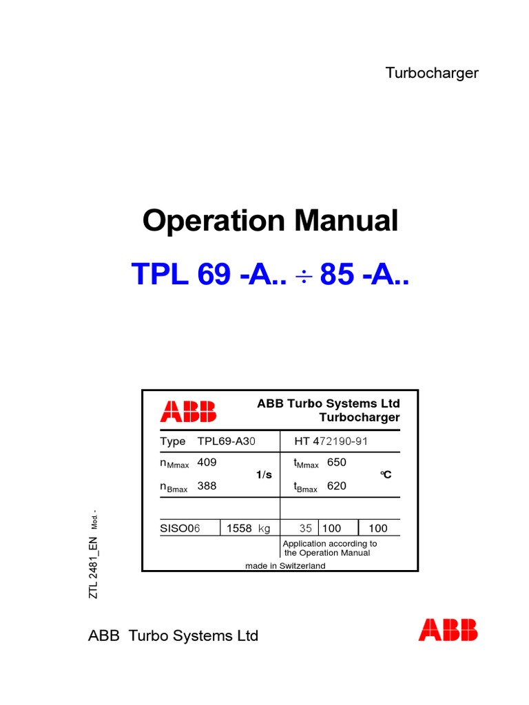 Turbocharger ABB | PDF | Turbocharger | Gases