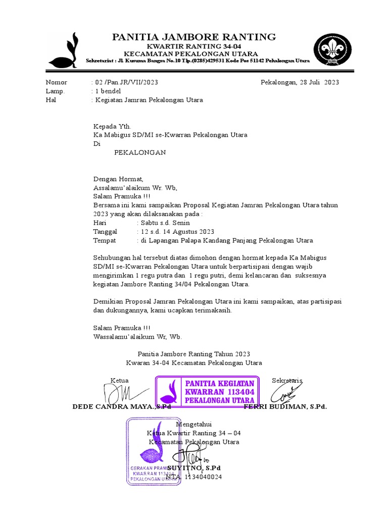 Proposal Jambore Ranting 2023 Pekalongan | PDF