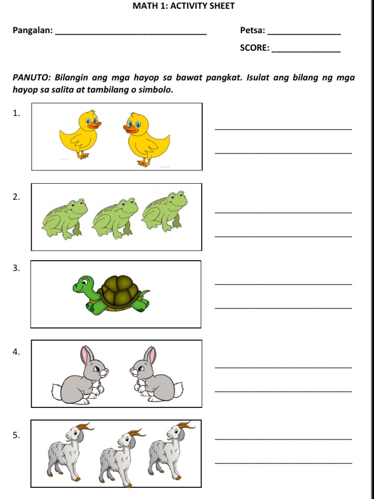 Grade 1 Math Activity Sheets Q1 Week 1 | PDF