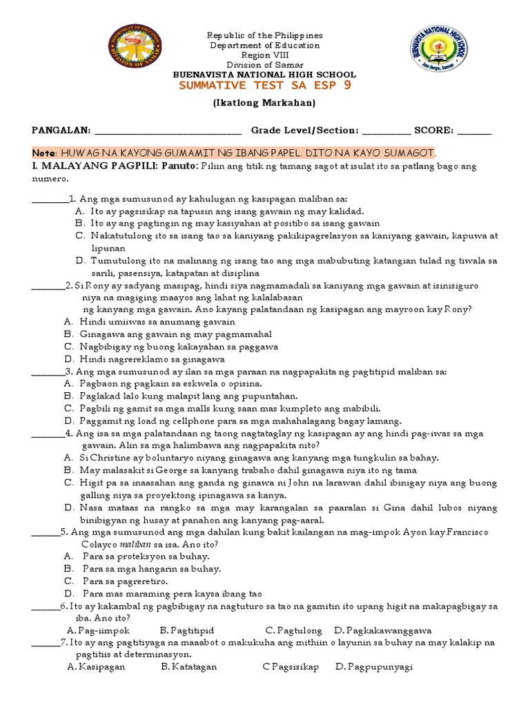 Q3 Esp Summative | PDF