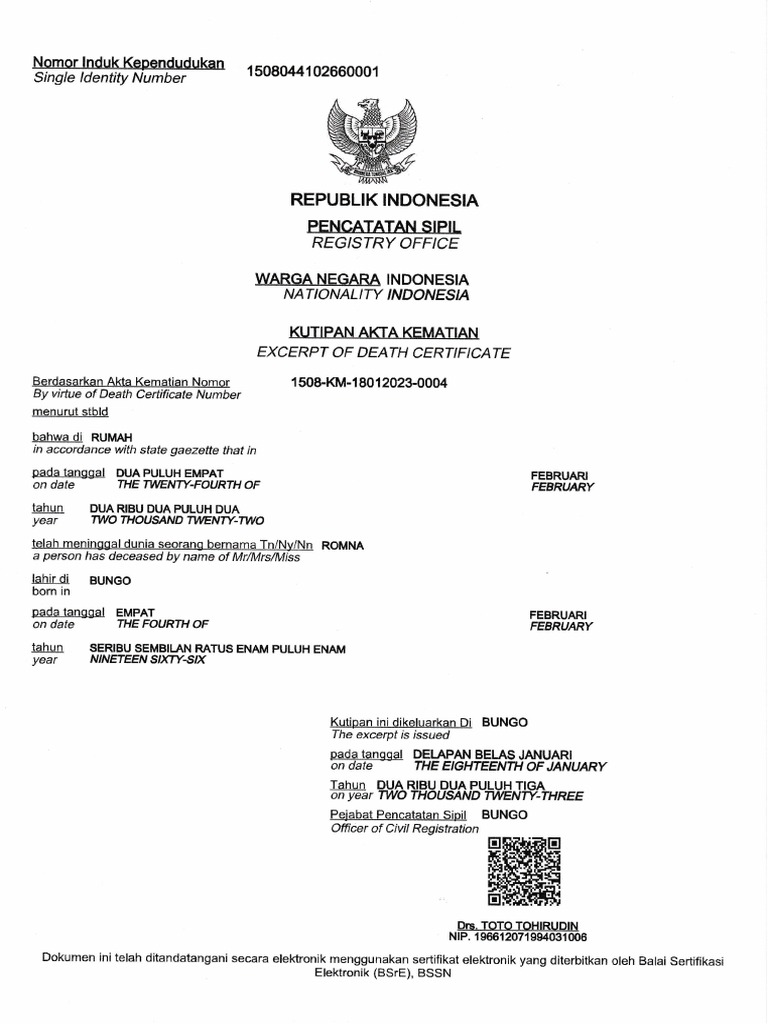 Sertifikat Kematian ROMNA 2023 | PDF