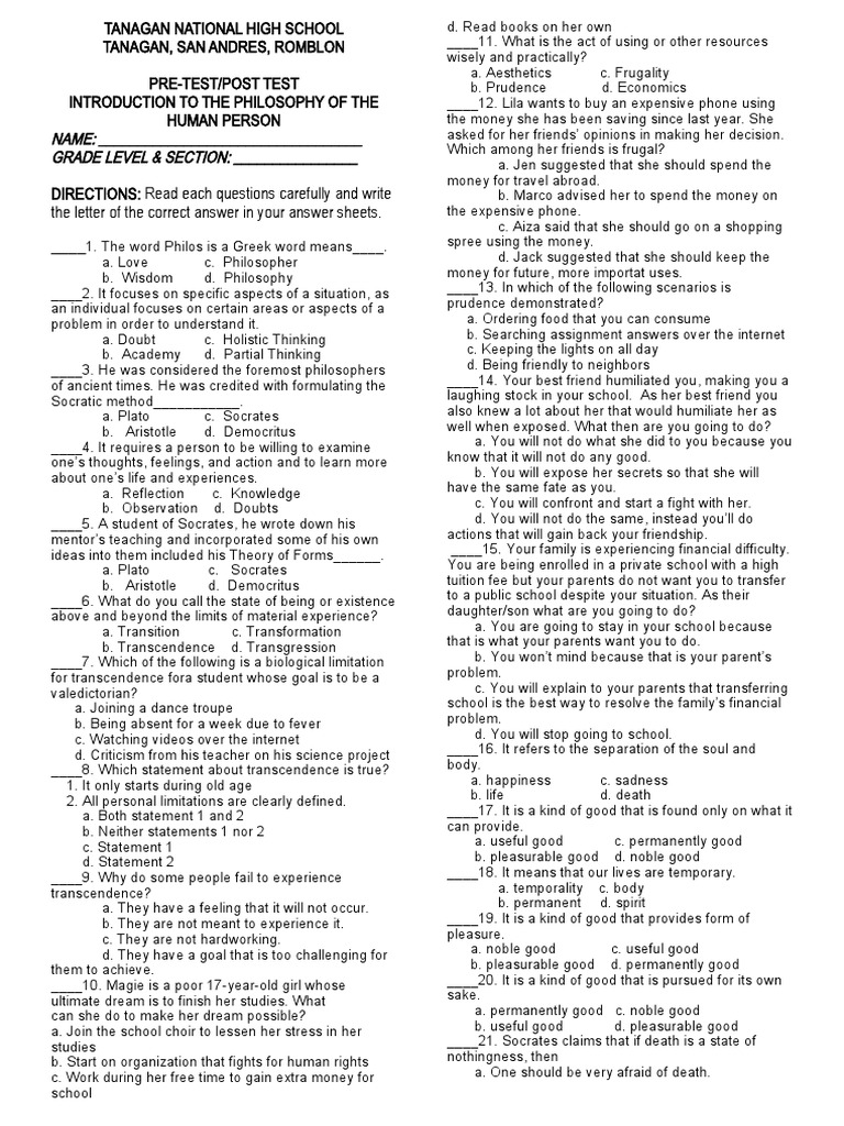 Me Lcs Pre Test Intro To Philosophy | PDF | Socrates | Knowledge