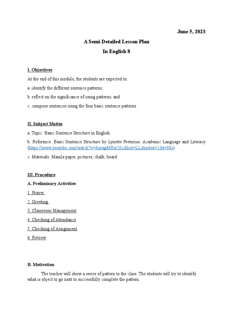 Basic Sentence Structure - SDLP | PDF | Subject (Grammar) | Adjective