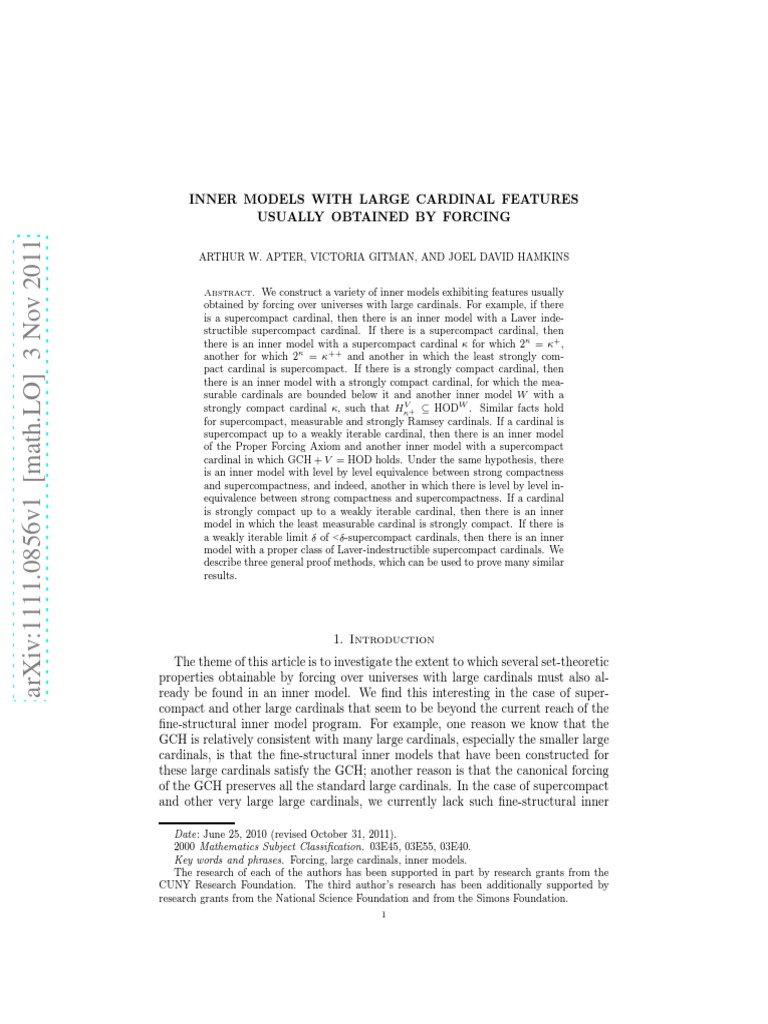 Inner Models with Large Cardinal Properties | PDF | First Order Logic ...