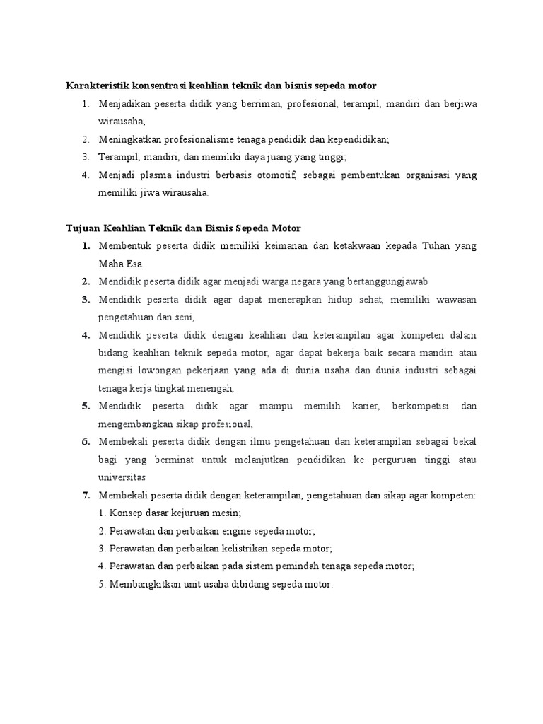 Karakteristik Dan Tujuan TBSM | PDF | Bisnis