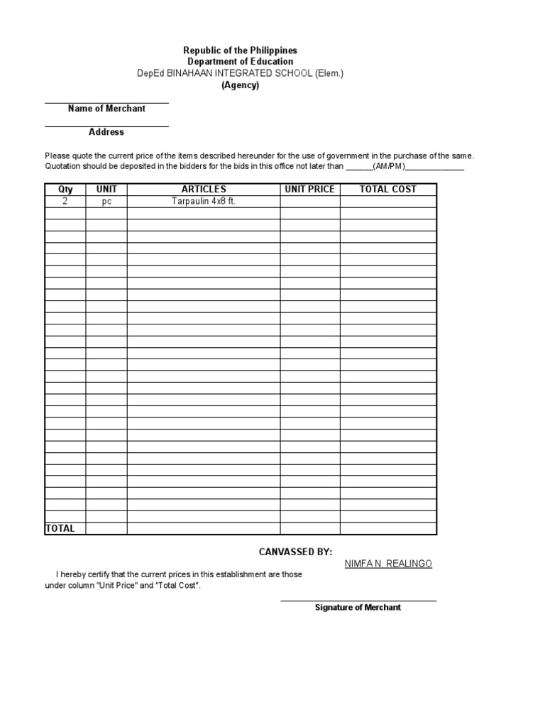 Quotation Canvass Form | Download Free PDF | Wood Products ...