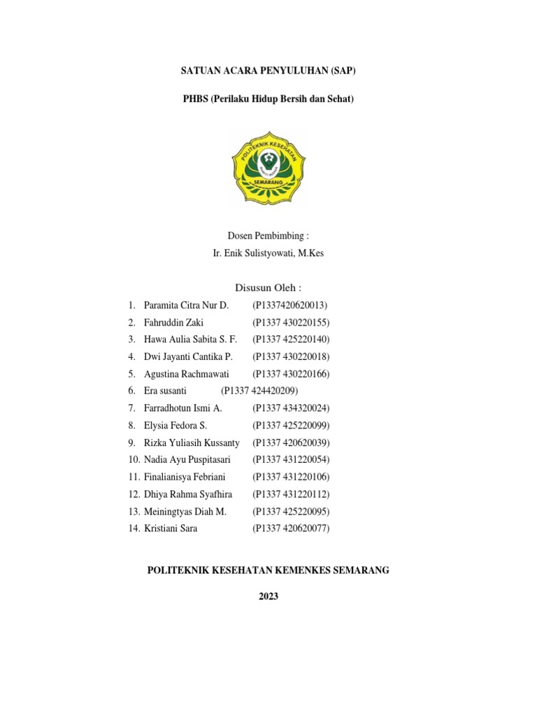 SAP PHBS (Perilaku Hidup Bersih Dan Sehat) | PDF