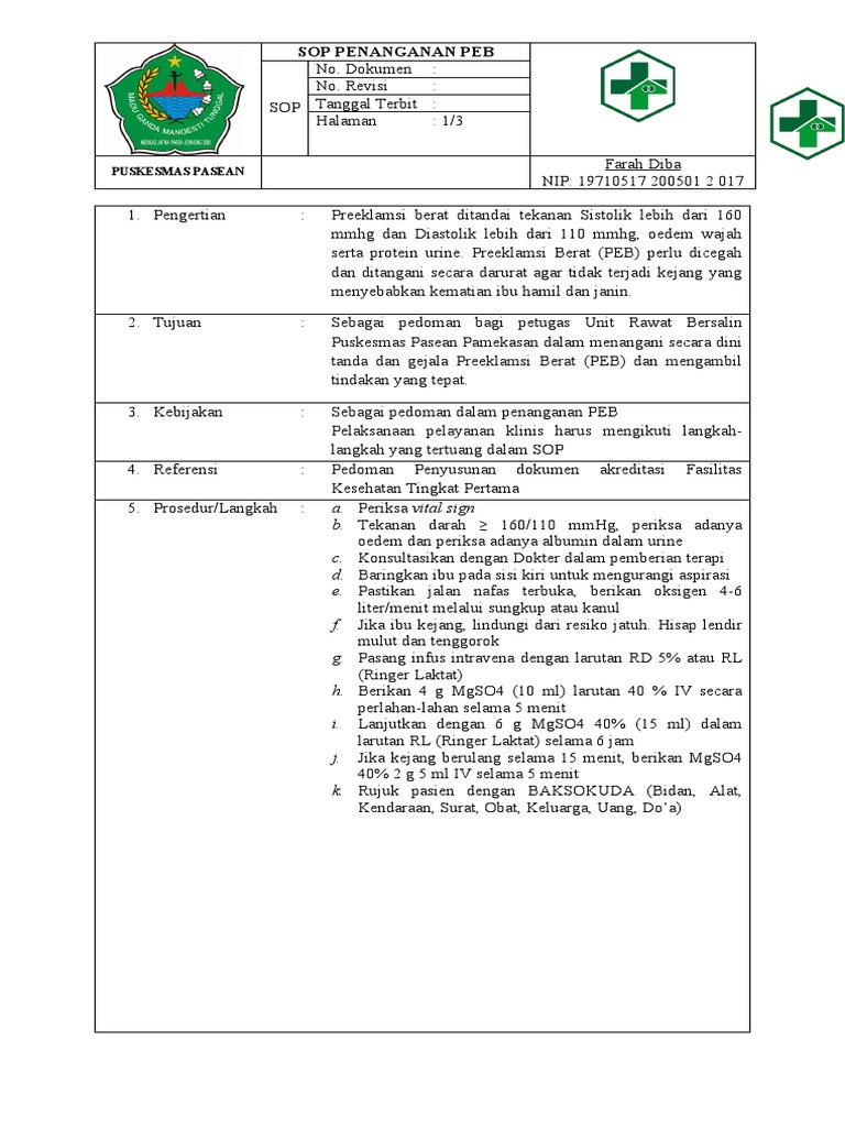 13.SOP Penanganan PEB | PDF