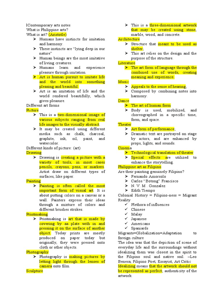 Contemporary Arts Notes | PDF | Philippines