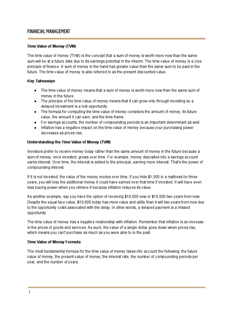 Financial Management Time Value Of Money Tvm Pdf Time Value Of